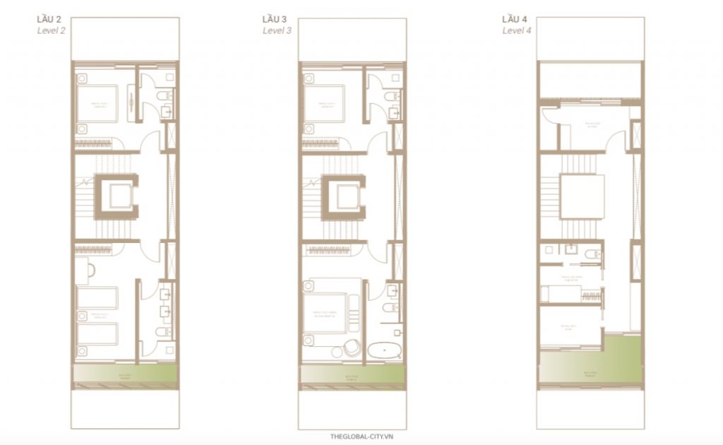 Layout nhà phố Soho loại 1A-1B-1C-1D - The Global City