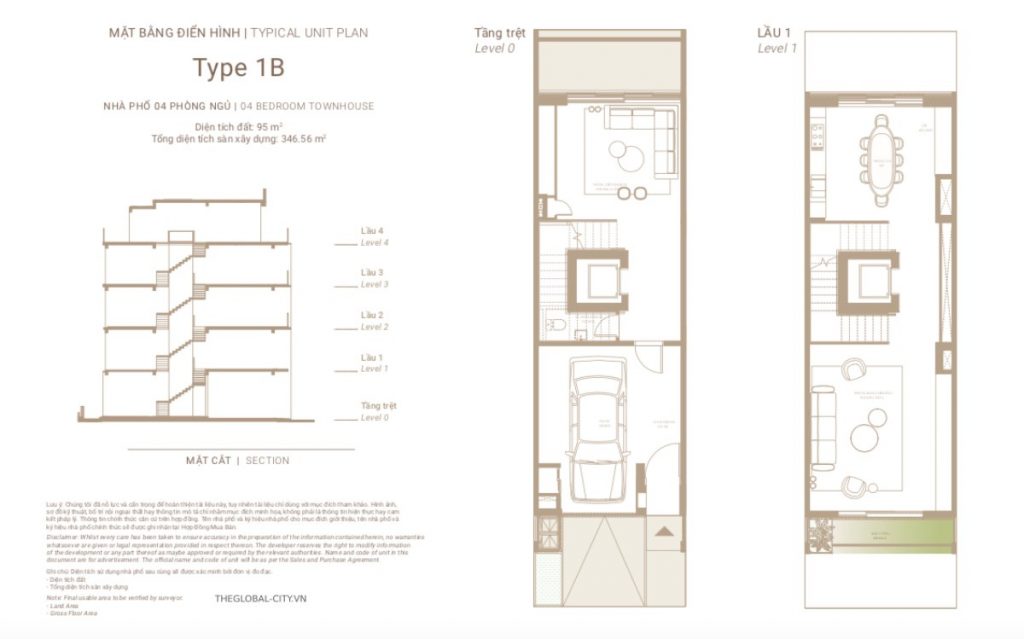 Layout nhà phố Soho loại 1A-1B-1C-1D - The Global City
