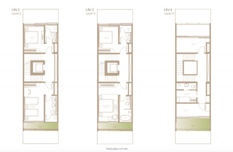 Layout nhà phố Soho loại 1A-1B-1C-1D - The Global City